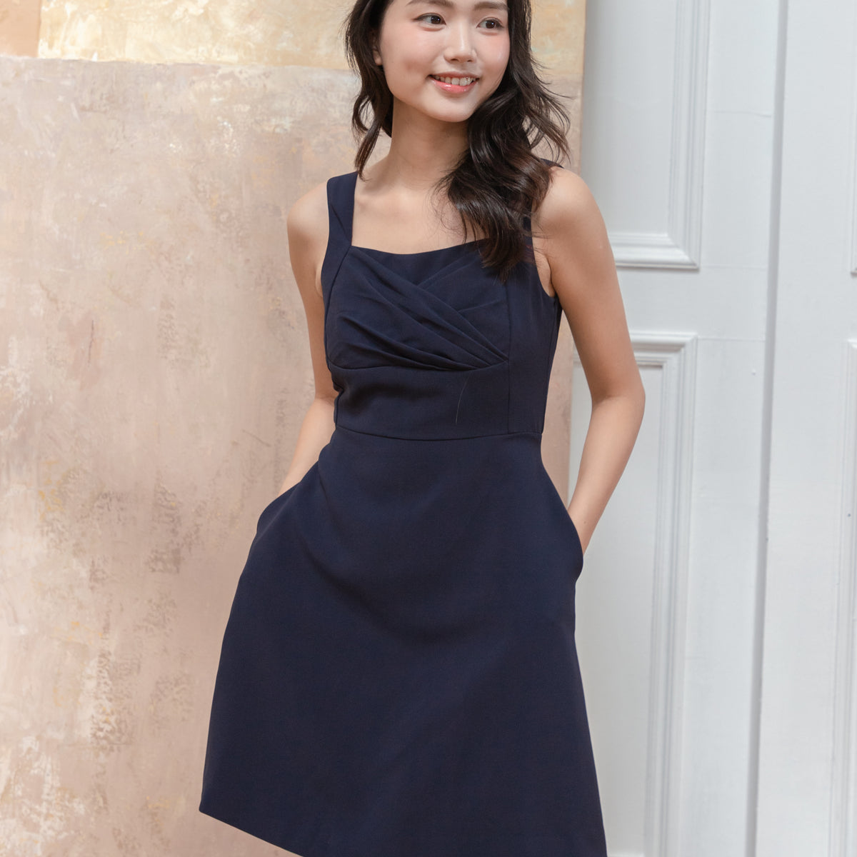 Dana navy pleated bust dress – rdm studio