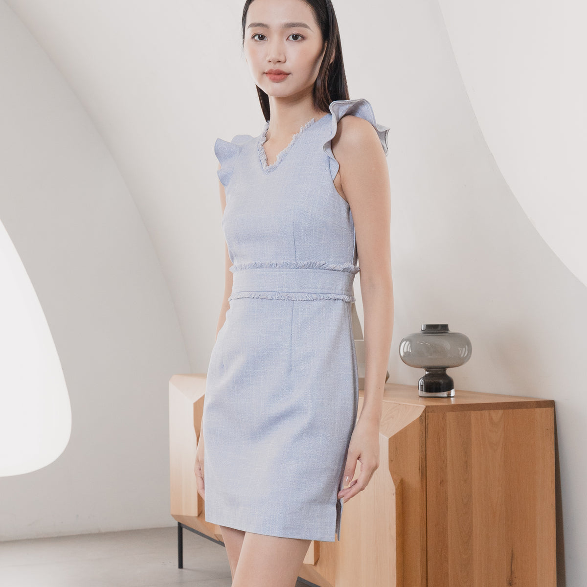 Gaia ruffle armhole tweed dress – rdm studio