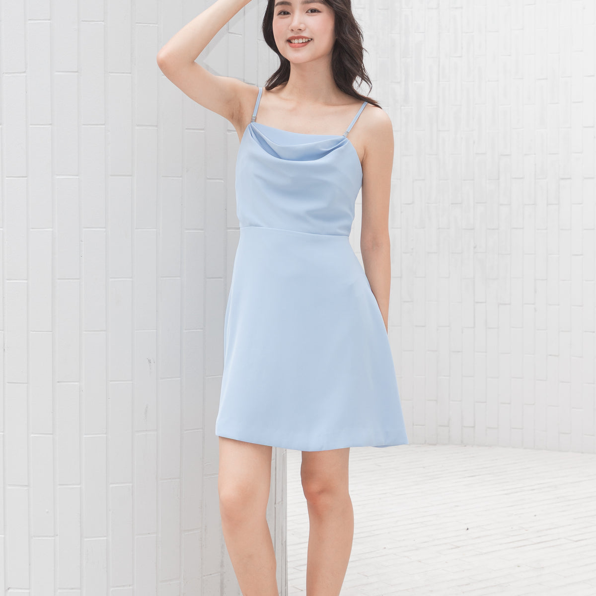 Bianca blue draped neckline dress – rdm studio