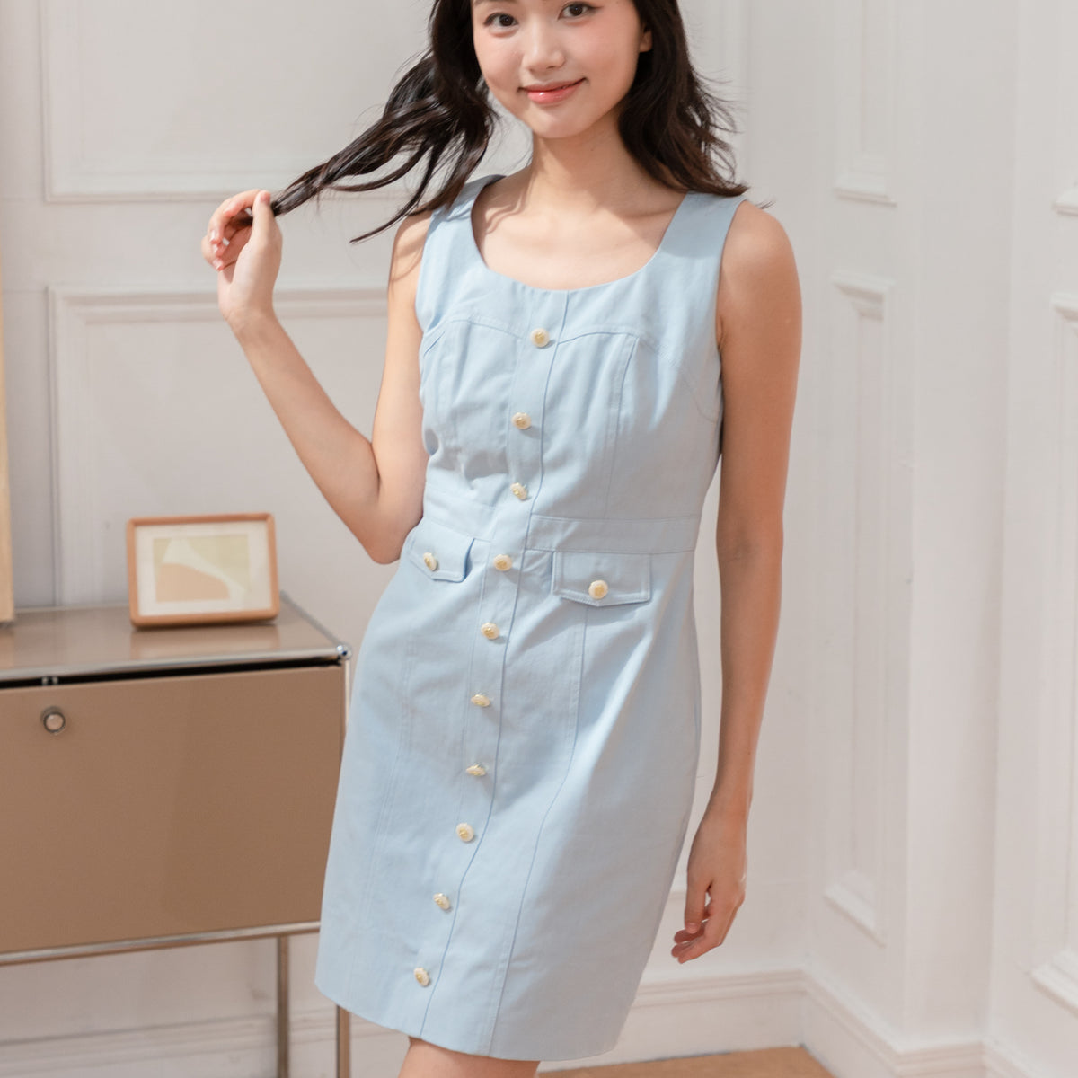 Dana blue cotton pencil dress – rdm studio